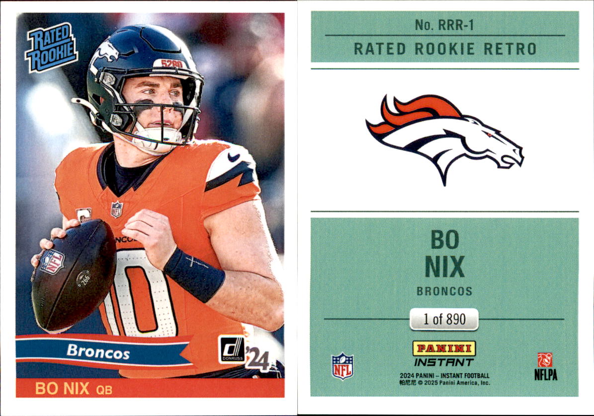 2024 Panini Instant Retro Rated Rookie Bo Nix #1 Football Card
